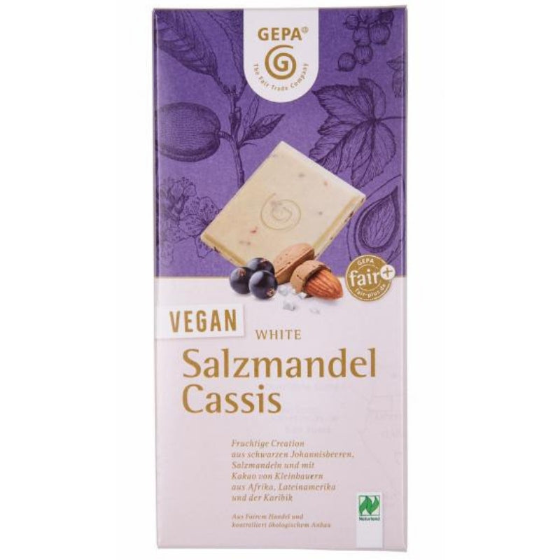 Gepa Vegan Chocolate White Salty Almonds Cassis – Chocolate & More Delights